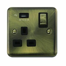 SE HOME Curved Antique Brass 1 Gang 13A DP Ingot 1 USB Switched Plug ...