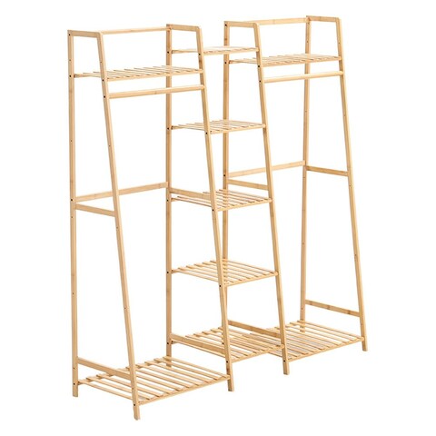 Living and Home Bamboo Clothing Rack with 5 Tier Storage Shelves ...