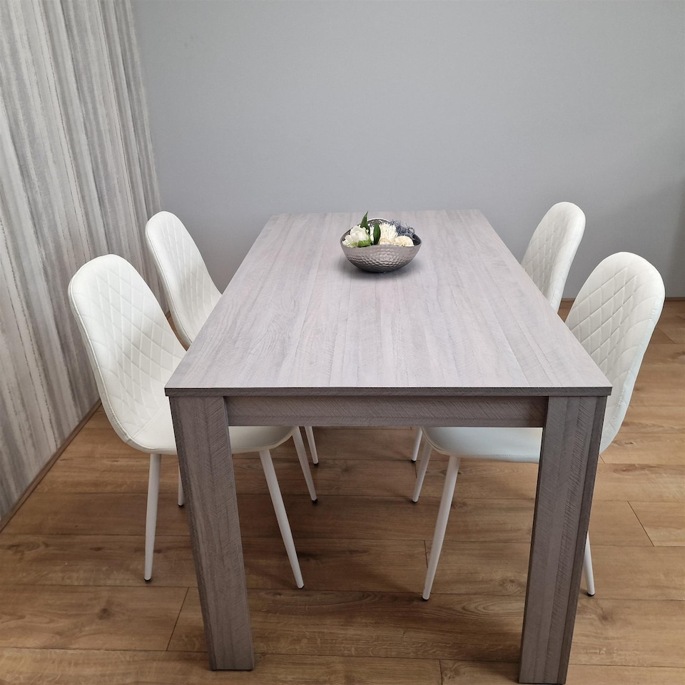 Grey Dining Table Set With 4 White Stitched Chairs Kitchen Dining Table ...