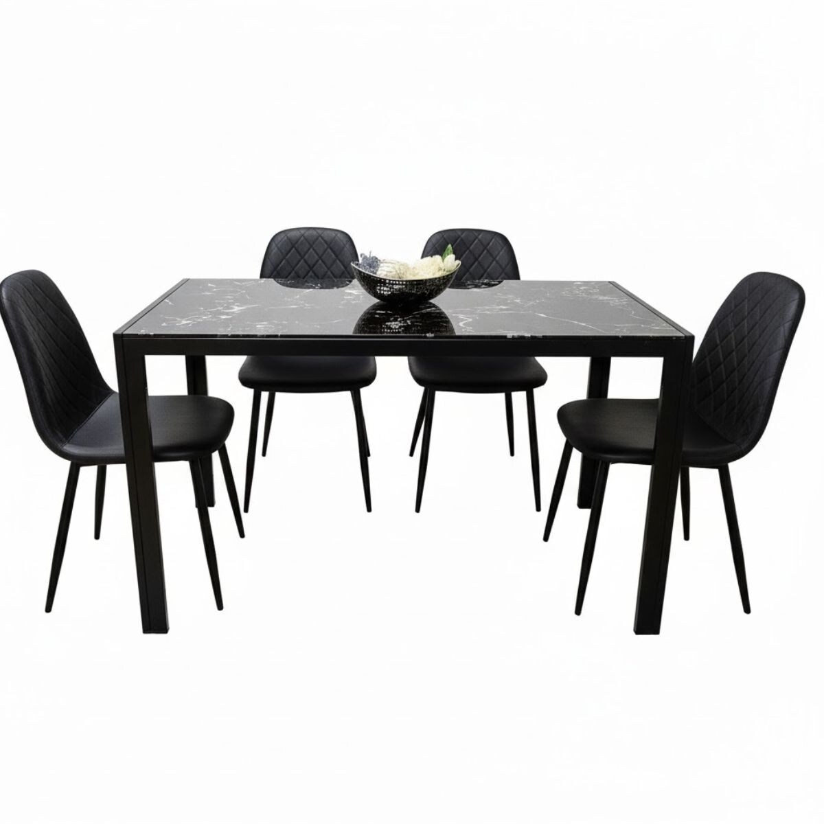 Black Glass Dining Table with 4 Black Chairs - Dining Kitchen Room ...