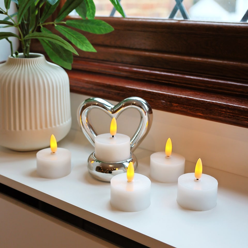 Auraglow Set of 6 Flickering Flame LED Tea Lights | White | Set of 6 ...