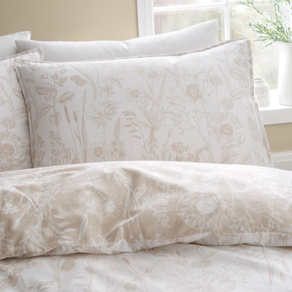 Brushed Cotton Floral Toile Reversible Duvet Cover Set | Cream ...