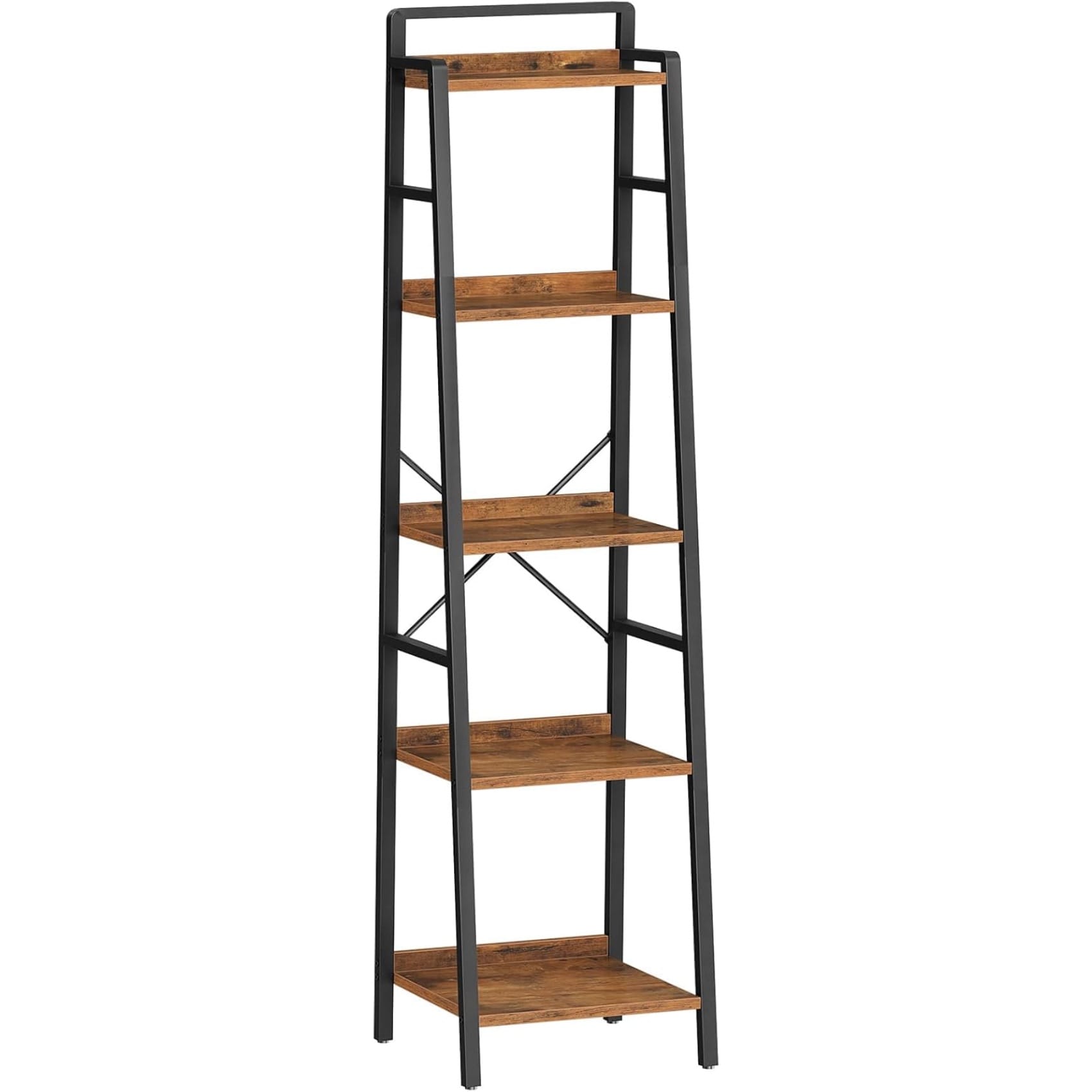 5 Tier Freestanding Bookcase Ladder Shelf Rustic Brown - Tesco Groceries