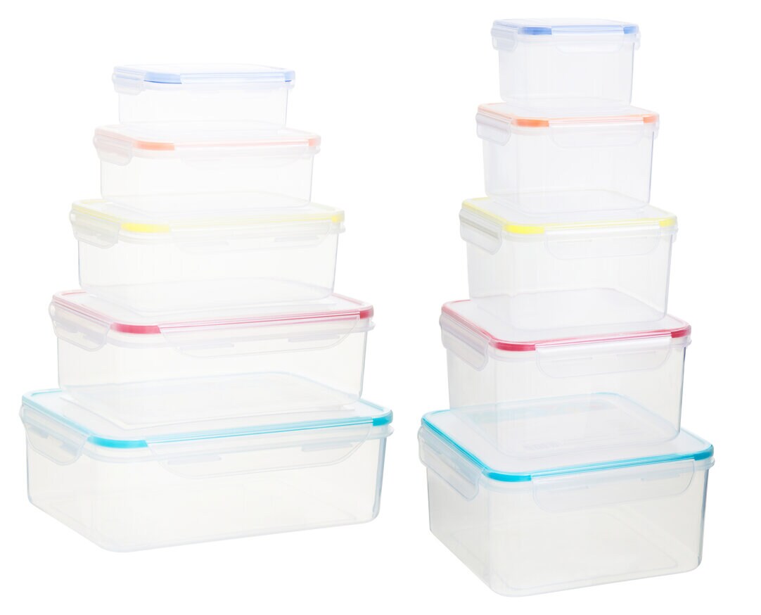 Herrela Set of 10 Food Containers with Airthight Lids - Tesco Groceries