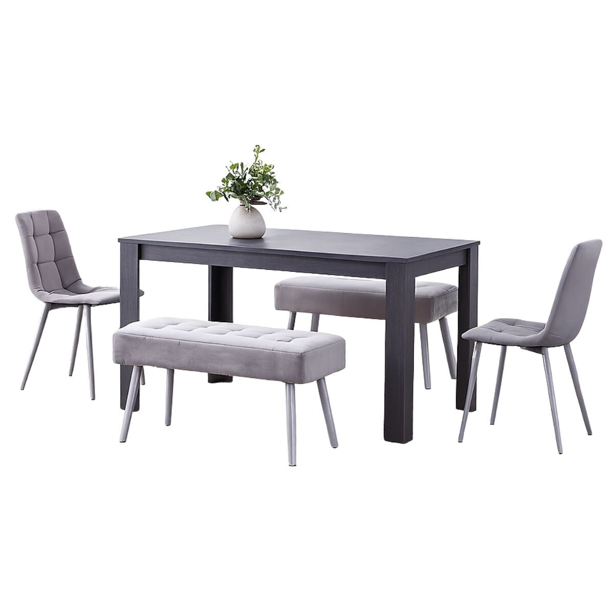 Kosy Koala Modern Dark Grey Dining Table Set with 2 Grey Velvet Chairs ...