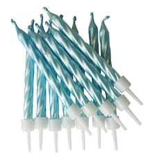 Pearlescent Blue Candles With Holders - Pack of 12 - Tesco Groceries
