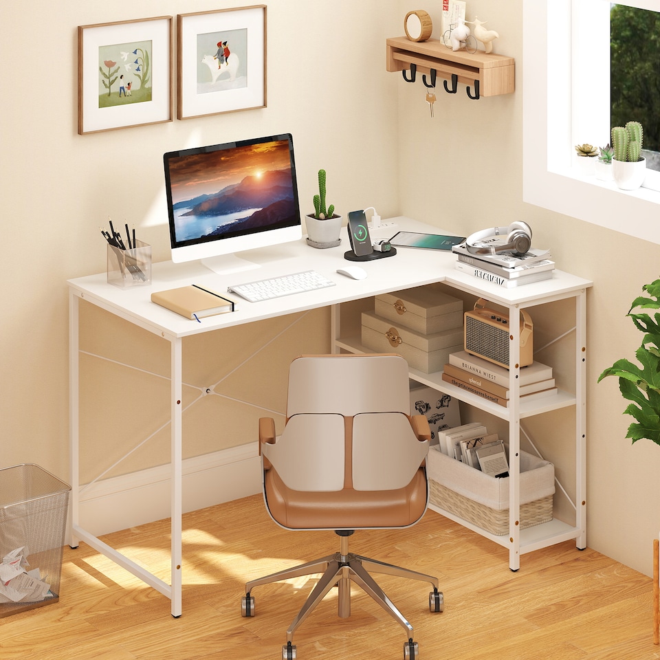 COSTWAY L-shaped Desk Home Office Computer Desk with Power Outlet ...
