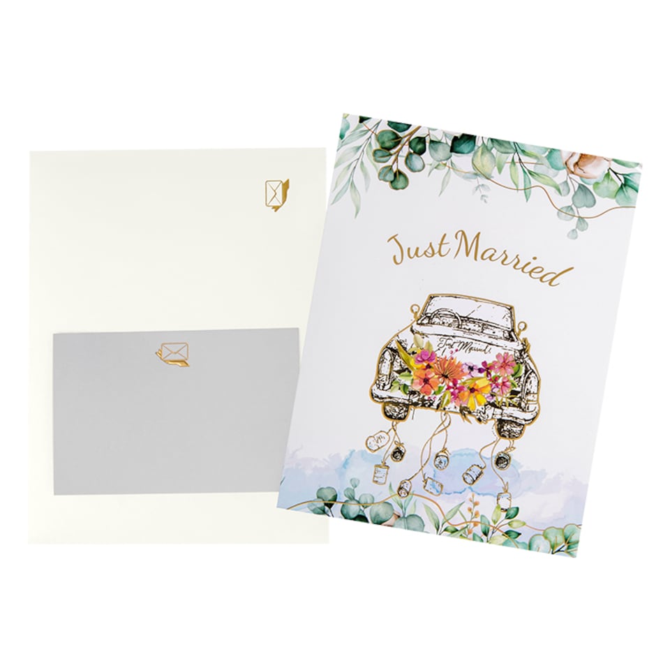 Vintage Car with Bride & Groom Just Married 3D Pop Up Wedding ...