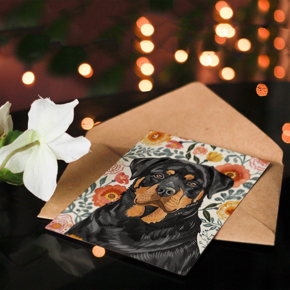 Greeting Card Rottweiler Dog Lover Bright Floral Pet Portrait Birthday ...