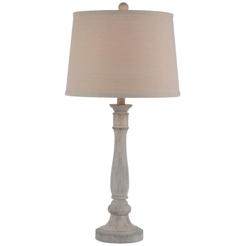 Stella Table Lamp with Linen Shade - Resin - L36 x W36 x H74 cm - White ...