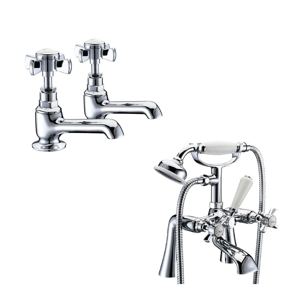Balterley Classic Crosshead Basin Pillar Taps and Bath Shower Mixer Tap ...