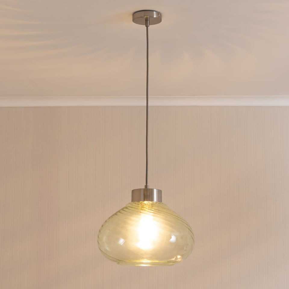 ValueLights Corinne Green Glass Brushed Chrome Cap Light & Bulb | Green ...