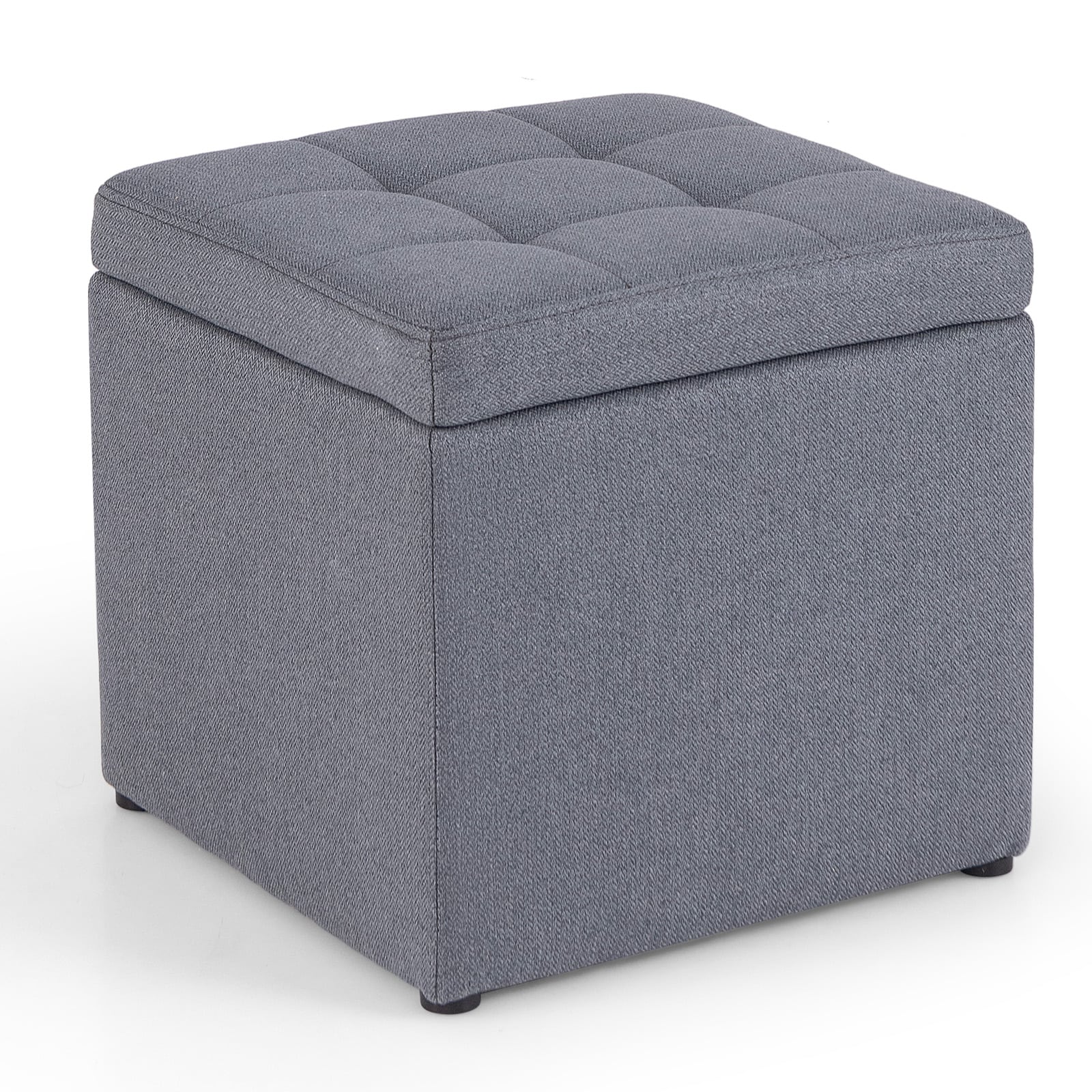 COSTWAY Square Storage Ottoman Linen Fabric Upholstered Footstool Grey ...