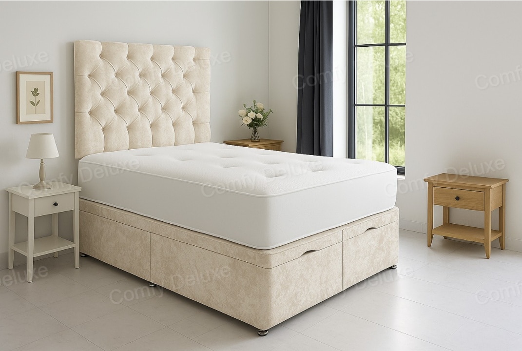 2FT6 Small Single Cream Crush Velvet Foot Lift Open Ottoman Divan ...