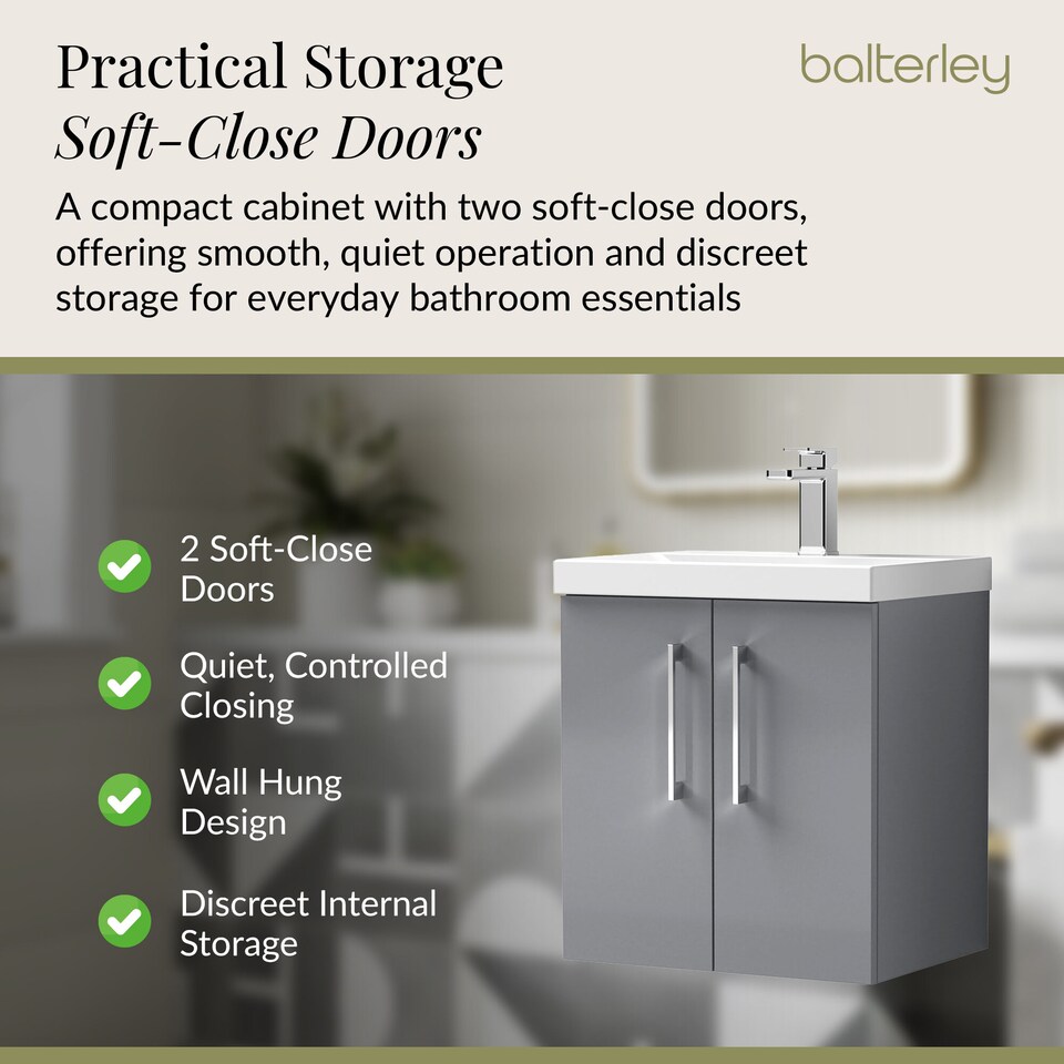 Balterley Modern Bathroom 2 Soft Close Door Wall Hung Vanity Unit ...