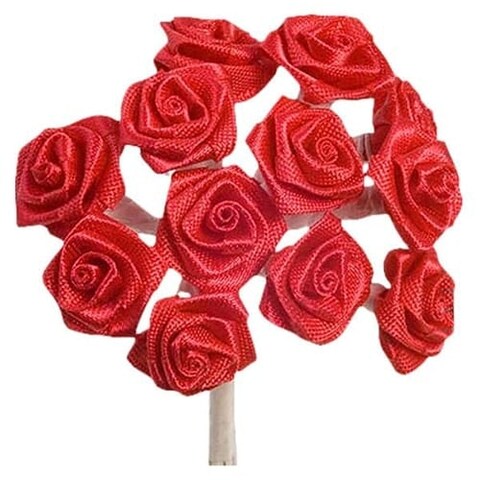 Red Fabric Ribbon Roses - Bunch of 12 - Tesco Groceries