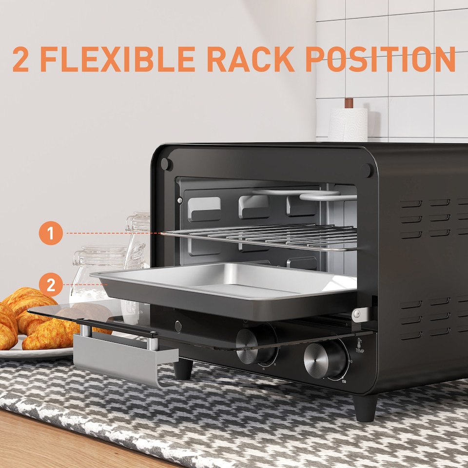 HOMCOM Small Toaster Oven, 12L Multifunction Mini Countertop Oven with ...