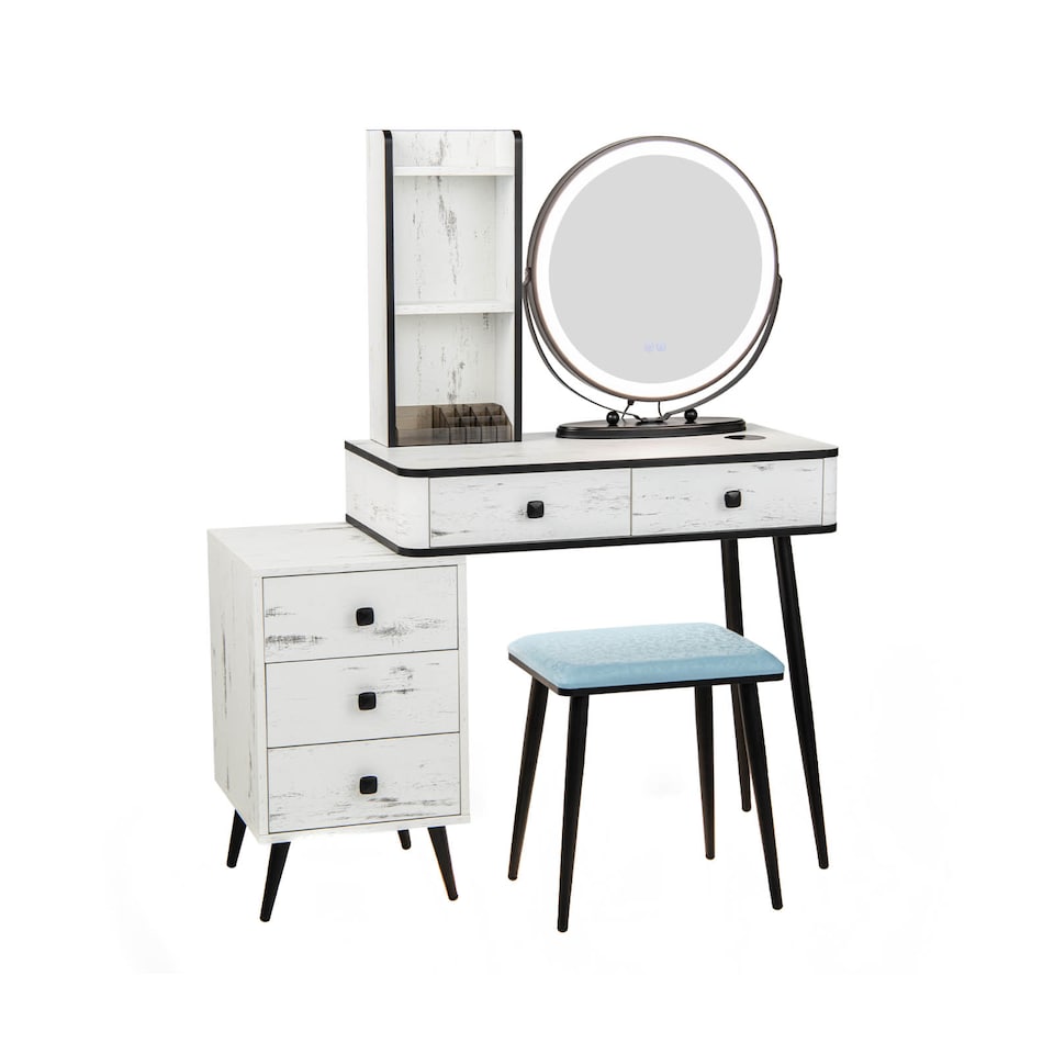 COSTWAY Dressing Table Vanity Set Makeup Stool White - Tesco Groceries