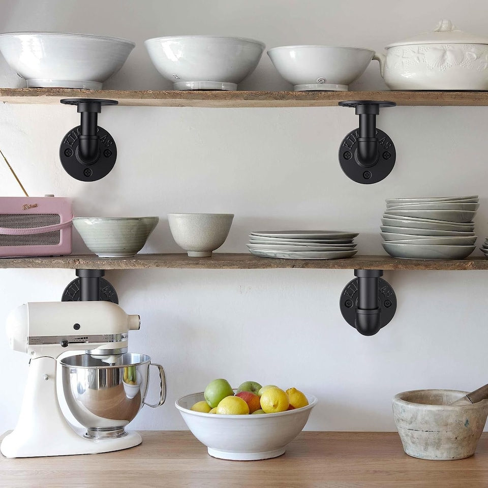2Pcs Pipe Brackets Black Industrial Pipe Shelf Bracket for Shelves ...
