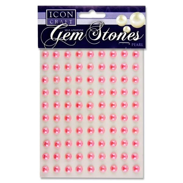 Pack of 90 Pearl Pink Self Adhesive 8mm Gem Stones by Icon Craft ...