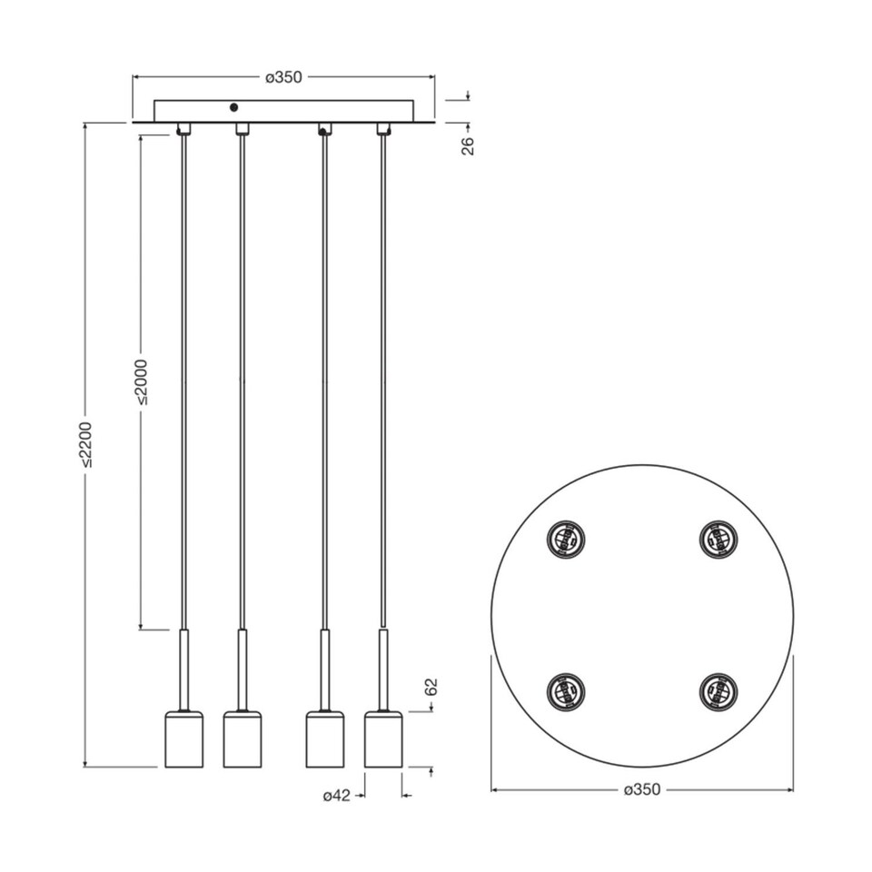 Osram Decor Needle Pendant Plate Ceiling Light 4XE27 Dark Grey 4x15W ...