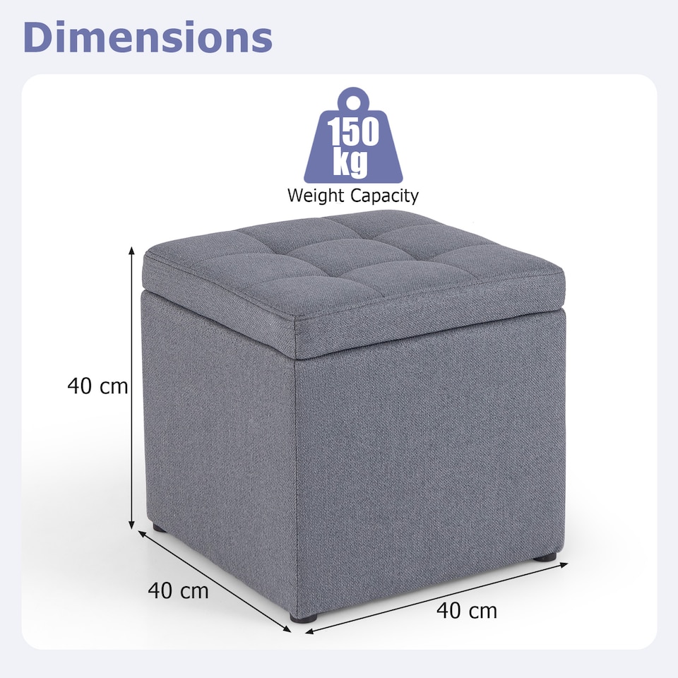 COSTWAY Square Storage Ottoman Linen Fabric Upholstered Footstool Grey ...