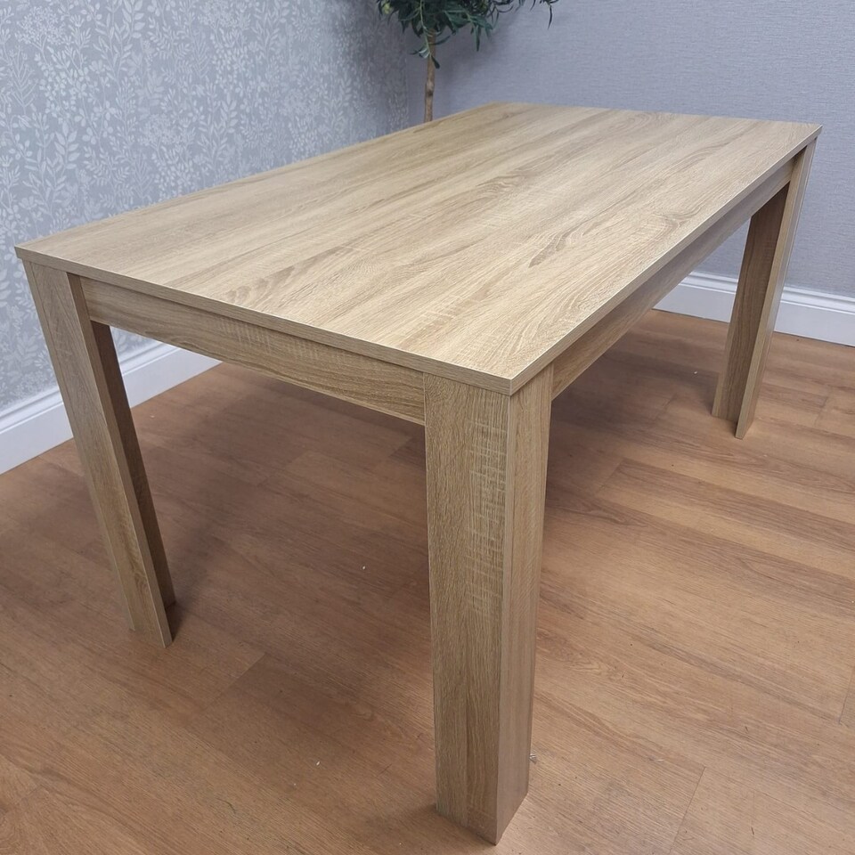 Wooden Dining Table Set for 6 Oak Effect Table With 4 White Gem ...