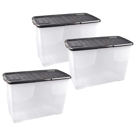 3 x 100 Litre Clear Transparent Base Stackable Curve Plastic Storage ...