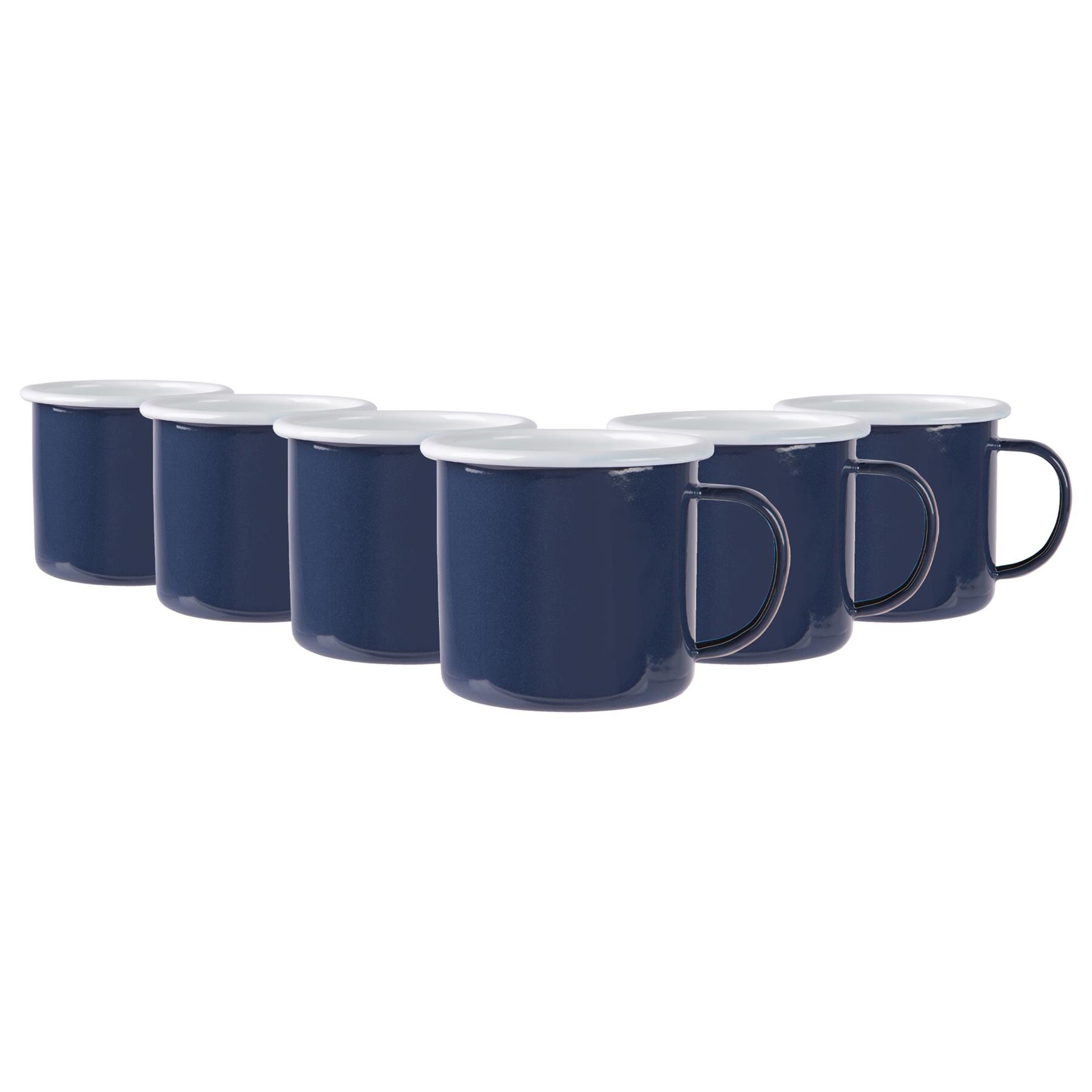 Argon Tableware 375ml Enamel Mugs - Set of 6 Metal Drinking Cups Coffee ...