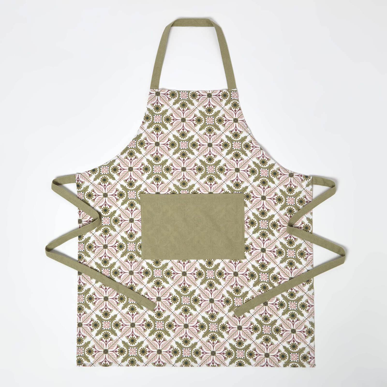 Homescapes Green & Pink Retro 100% Cotton Apron - Tesco Groceries