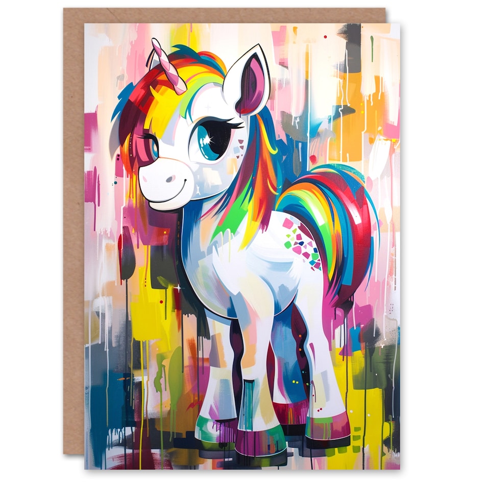 Colourful Rainbow Unicorn Cartoon Graffiti Art Birthday Card - Tesco ...