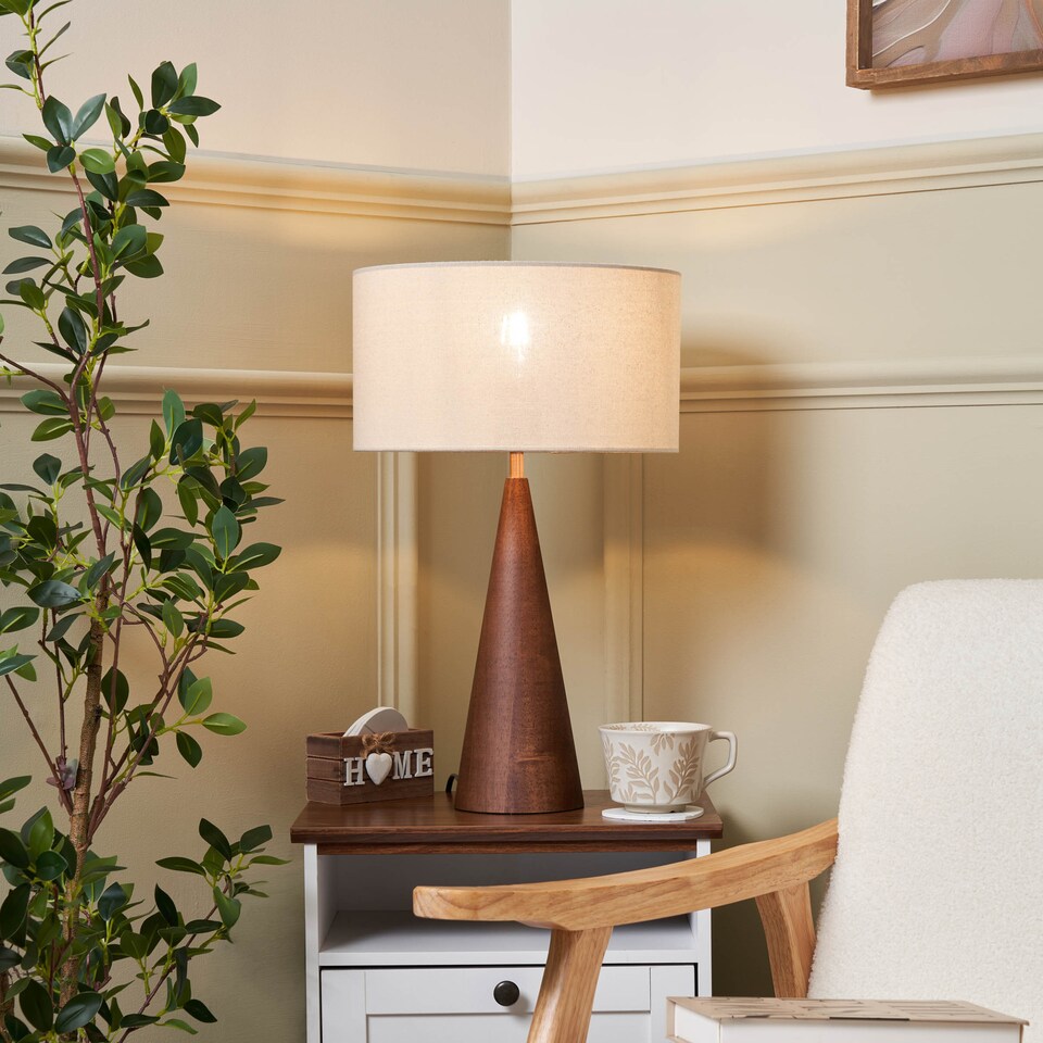 BHS Clyde Wooden Table Lamp, Brown - Tesco Groceries