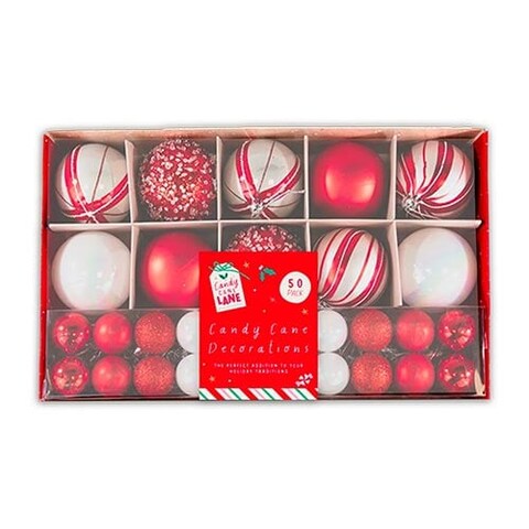 Red & White Candy Cane Luxury Christmas Tree Bauble Hanging Decorations ...