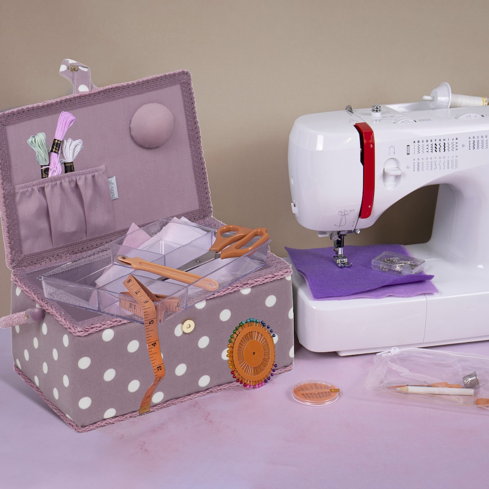 Hobby Gift Medium Sewing Storage Box with Sewing Kit, Mauve Spot ...