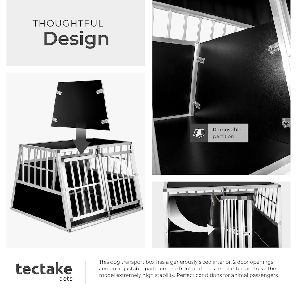 Dog Crate Double - angled back wall, aluminium transport box, lockable ...