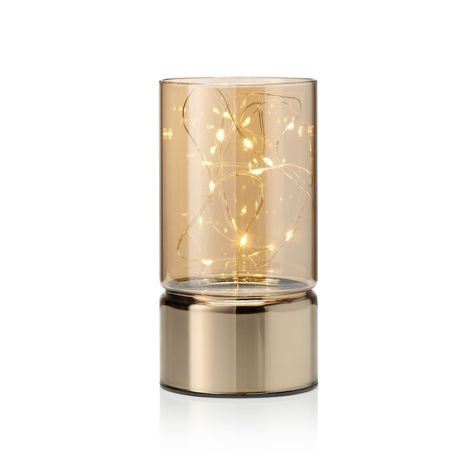 Auraglow Wire Rice Light - Glass Cylinder LED Battery Lantern | Gold ...