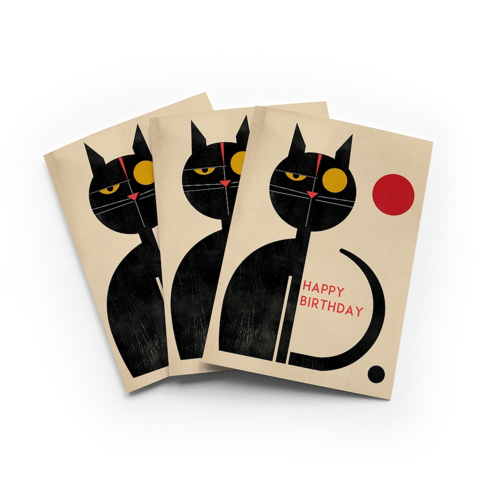 Mid Century Cat Birthday Card Modern Abstract 3 Pack Greeting Cards ...