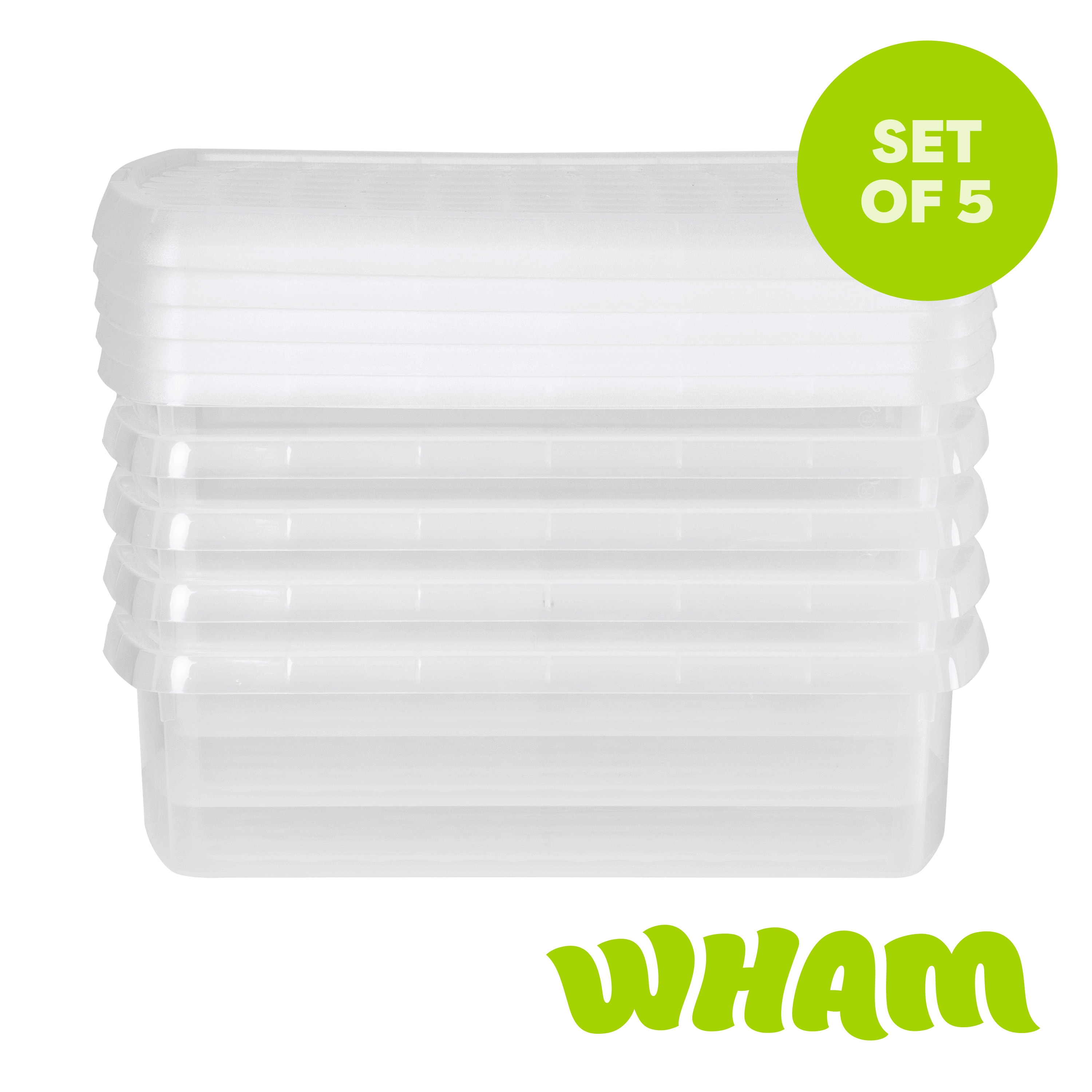 Wham Clip 5x 8.5L Rectangular Plastic Storage Boxes with Clip Lock Lids ...
