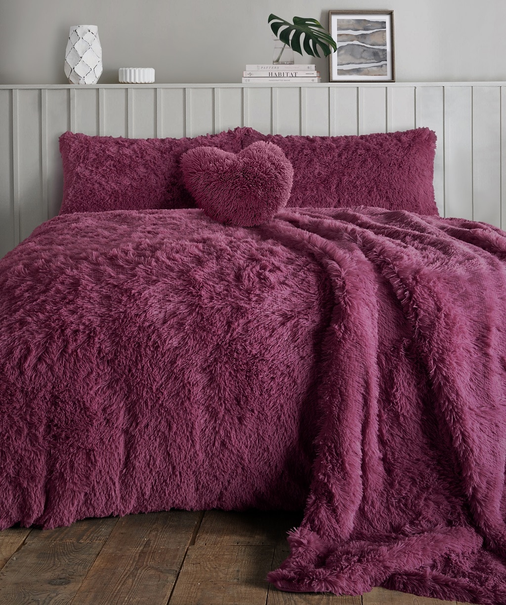 Homes Linen Alaska Cuddles Teddy Bear Fleece Plum Duvet Cover Luxury ...