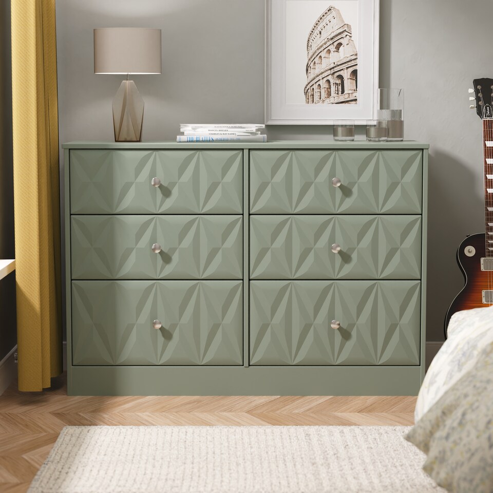 Memphis 6 Drawer Wide Chest of Drawers in Reed Green (Ready Assembled ...