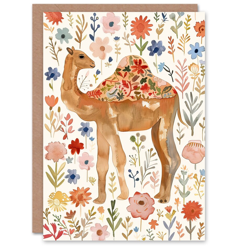 Greeting Card Happy Camel With Floral Pattern Watercolour Birthday ...