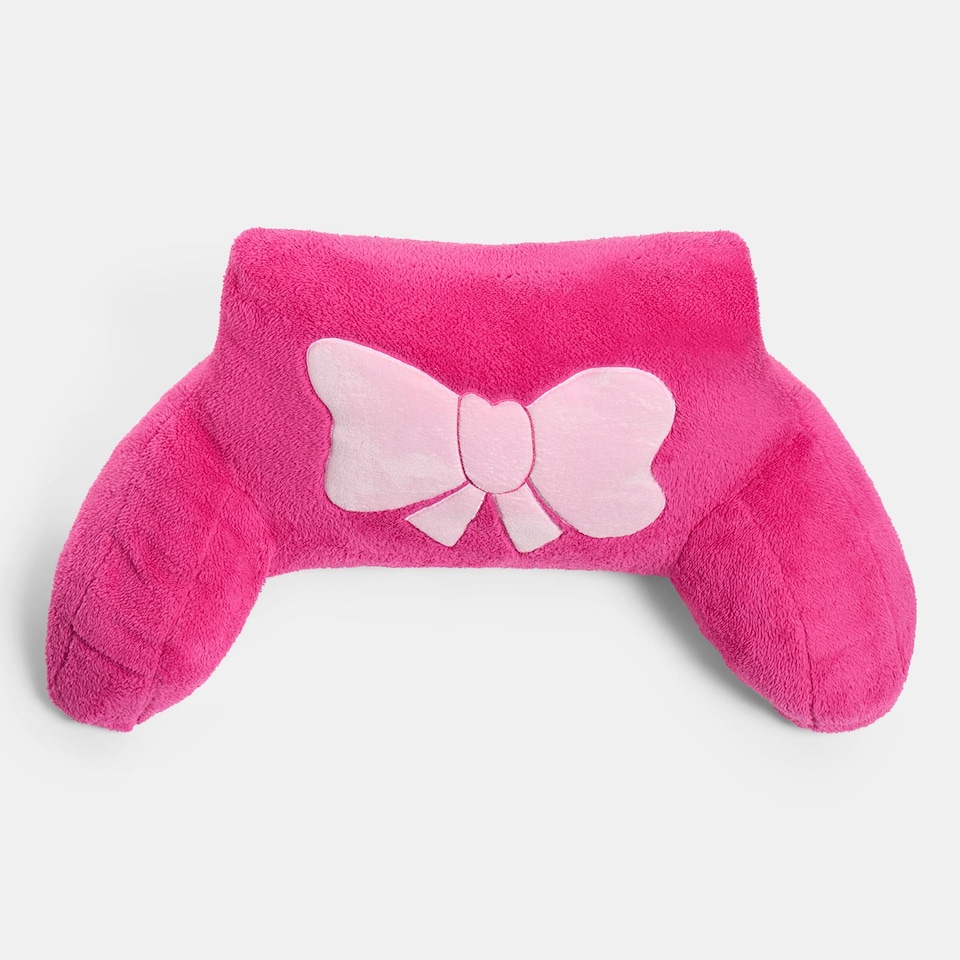 OHS Embroidered Bow Cuddle Cushion Teddy Fleece Reading Pillow | Pink ...