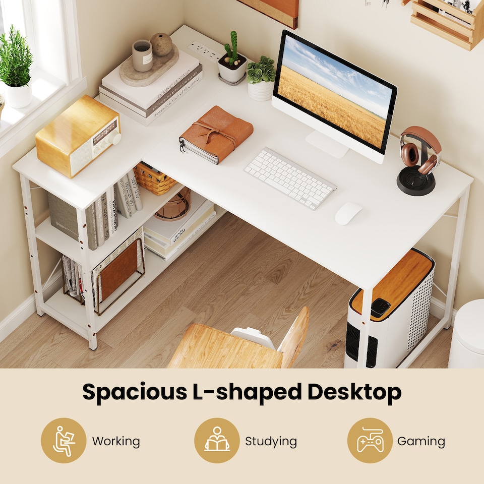 COSTWAY L-shaped Desk Home Office Computer Desk with Power Outlet ...