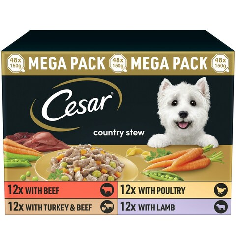 48 x 150g Cesar Country Stew Adult Wet Dog Food Trays Mixed Selection ...