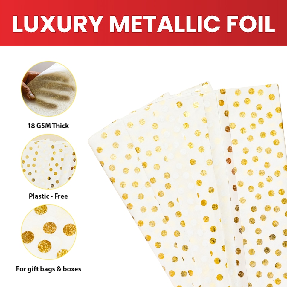 Pack of 30 Polka Dots Luxury Gold Metallic Plastic-Free 18gsm Tissue ...