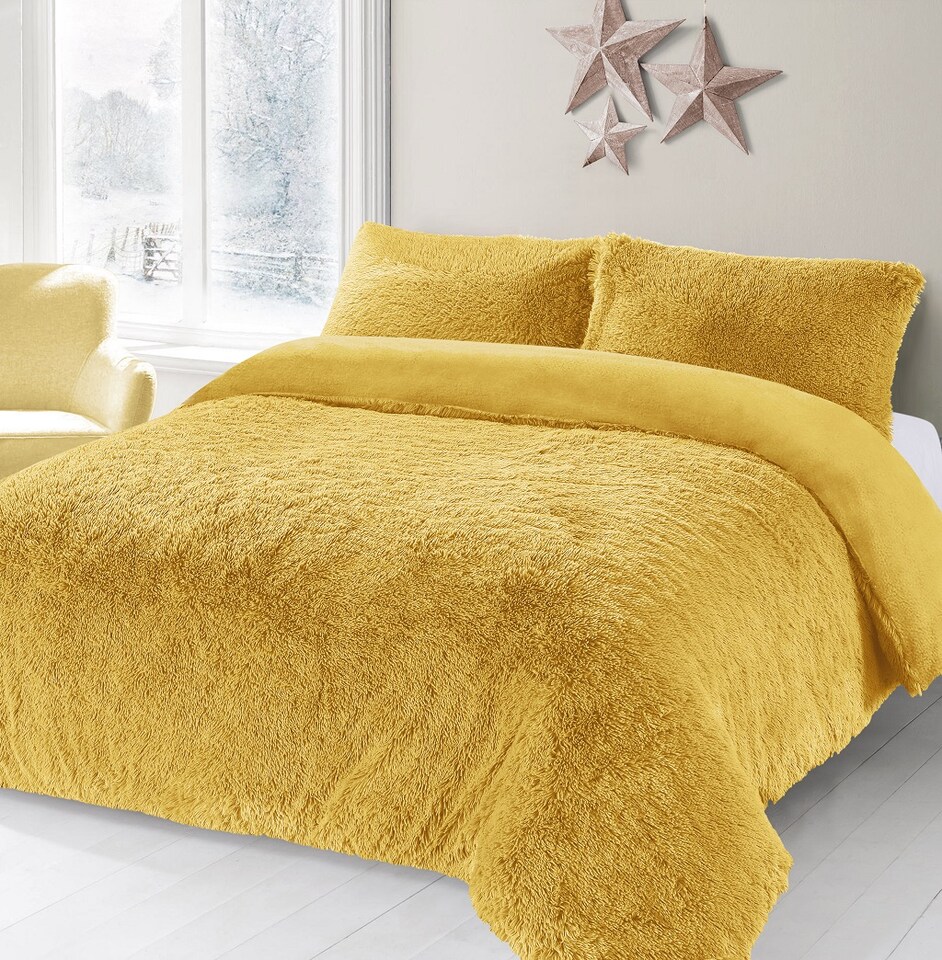 Homes Linen Alaska Cuddles Teddy Bear Fleece Ochre Duvet Cover Luxury ...