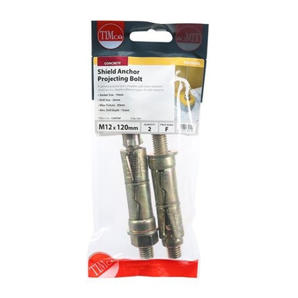 Timco - Shield Anchor Projecting Bolts - Yellow (Size M12:30P (M12 x ...