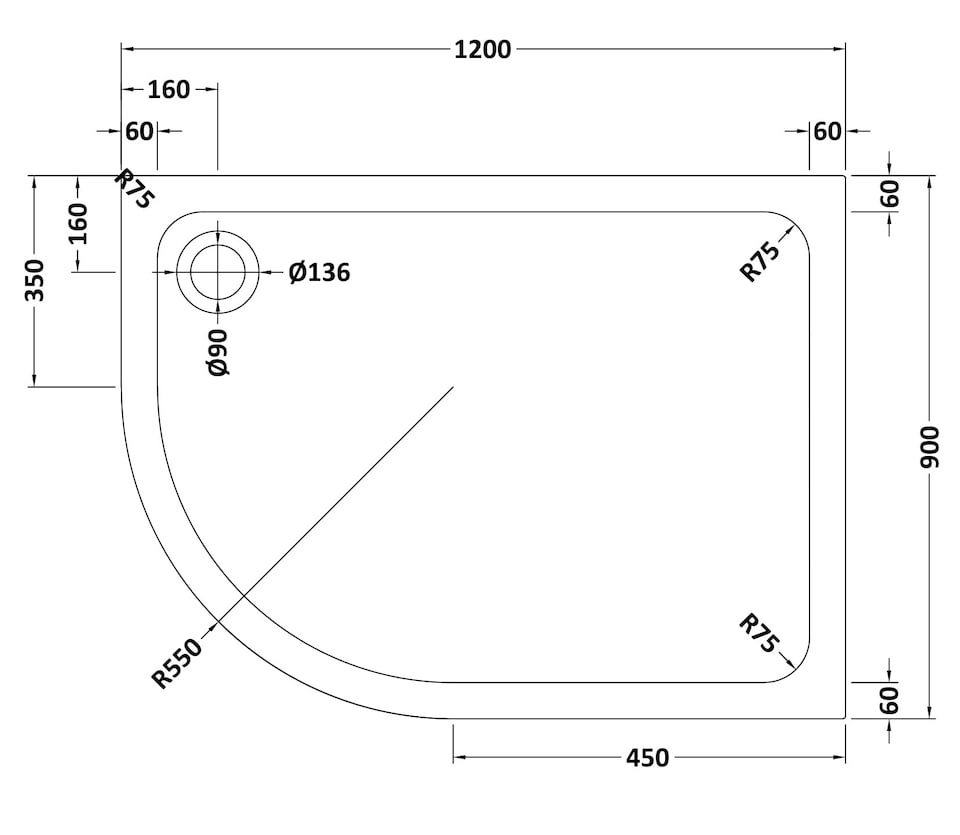 White Quadrant Stone Slip Resistant Shower Tray with Corner Waste ...