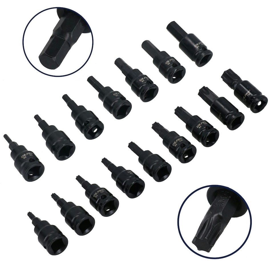 Allen Hex Key + Torx Star Impact Stubby Sockets 3/8" Drive T20-T60 3mm ...