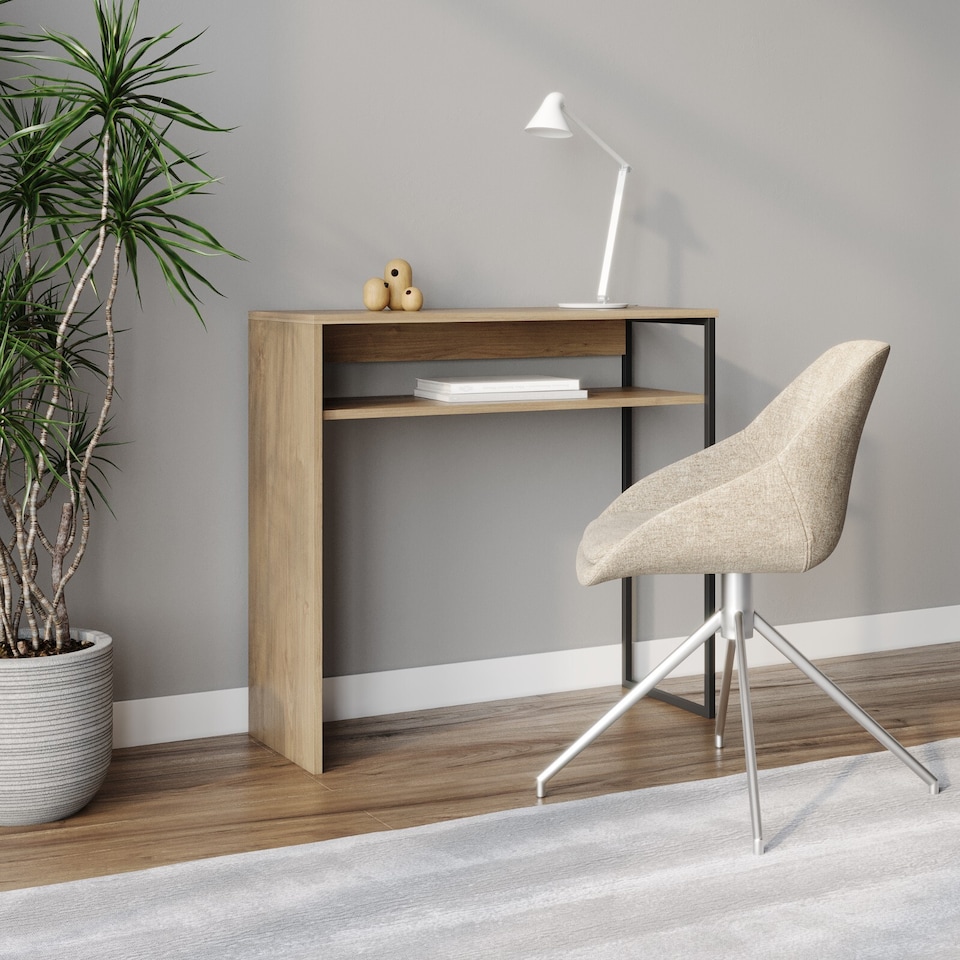 URBNLIVING 80cm Wooden And Steel Console Table With Storage Shelf ...